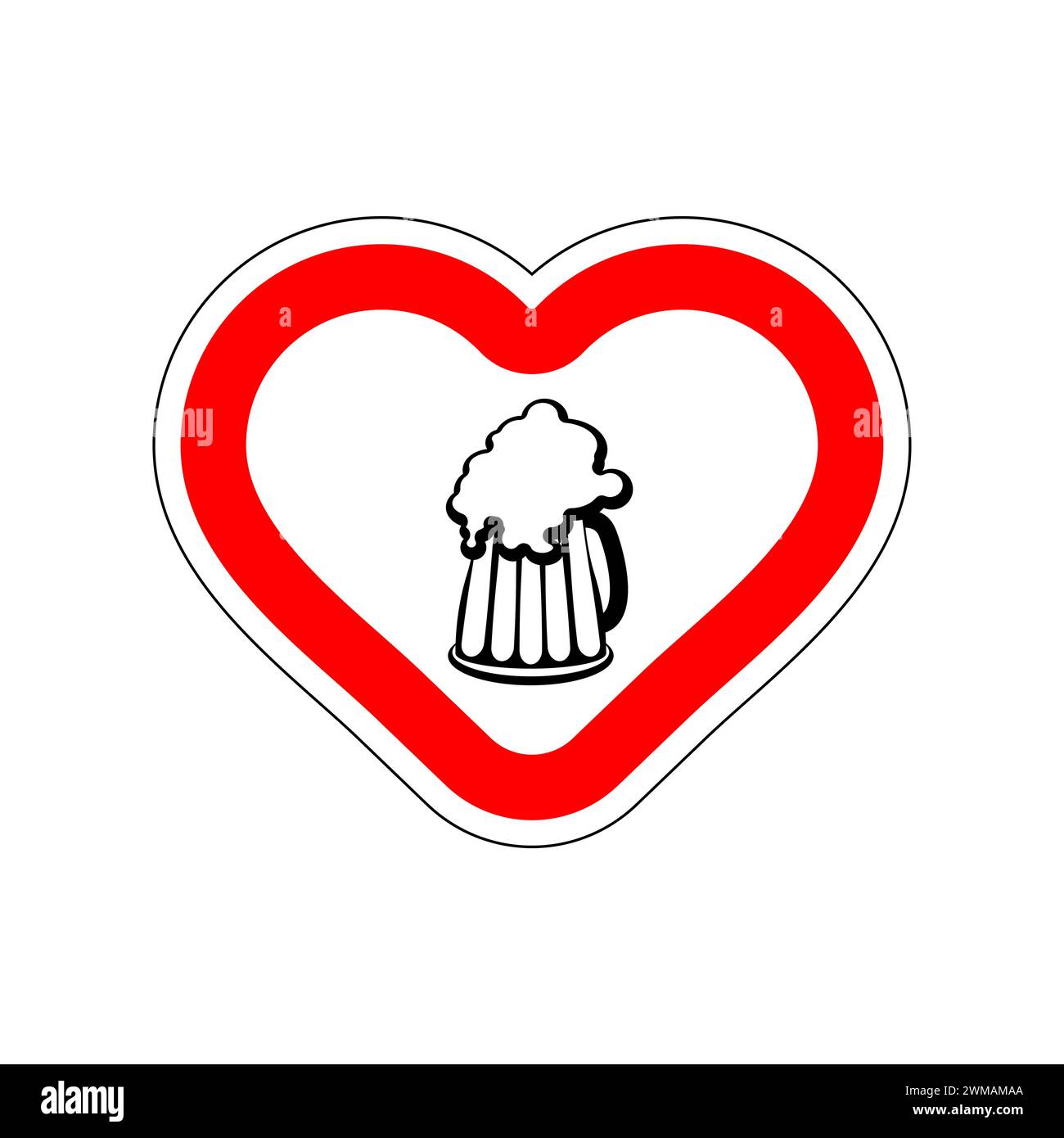 I love Beer. I like to Alcohol. Red road sign in shape of heart. Symbol ...