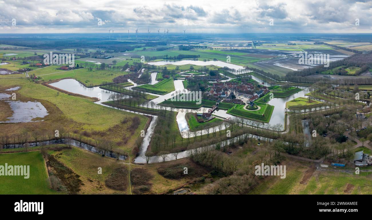 aerial view of Bourtange, a fortified village in the Netherlands. It is ...