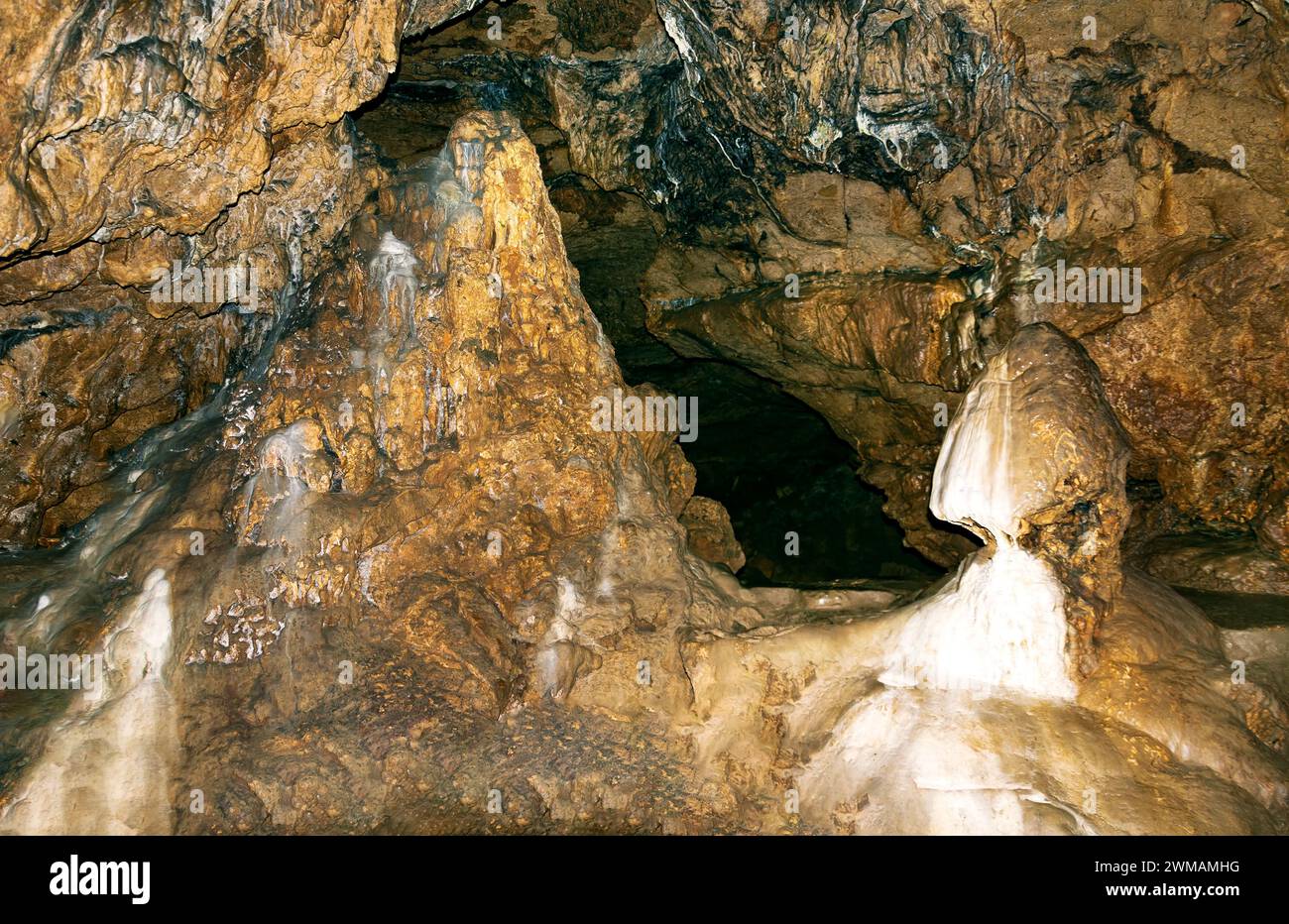 Stalactite, stalagmite walls of the cave. Template for design. Pattern ...