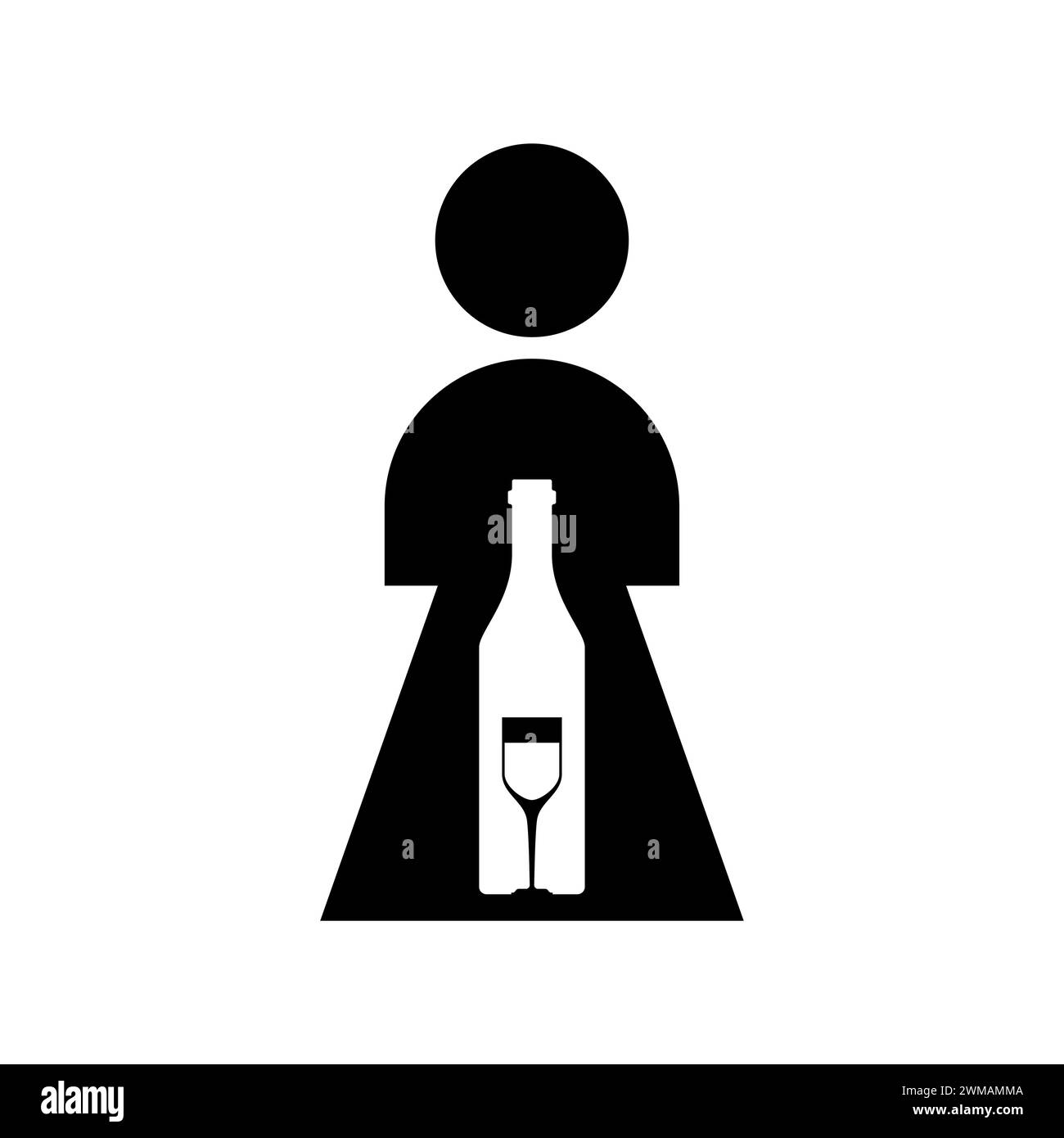 Female alcoholism sign. Girl and alcohol bottle icon. Concept ...