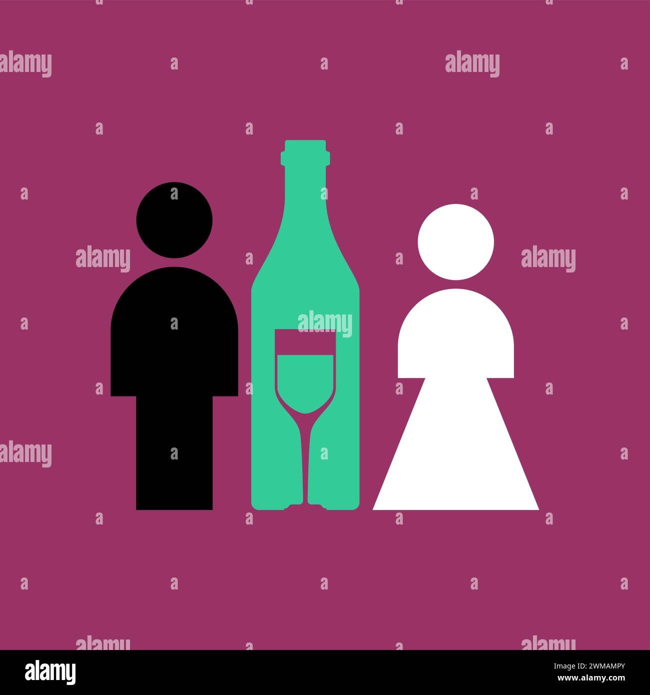 Family of alcoholics sign. Husband and wife drink alcohol. Social ...
