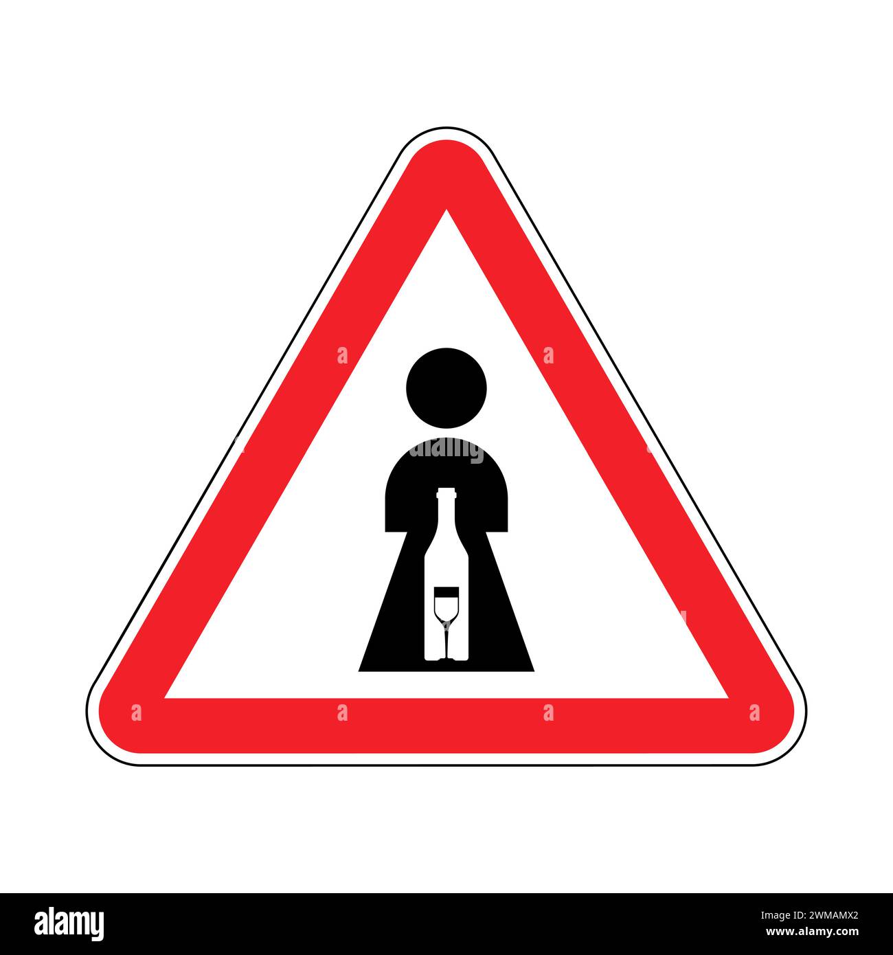 Attention Female alcoholisml. Red road sign. Caution Girl and alcohol ...