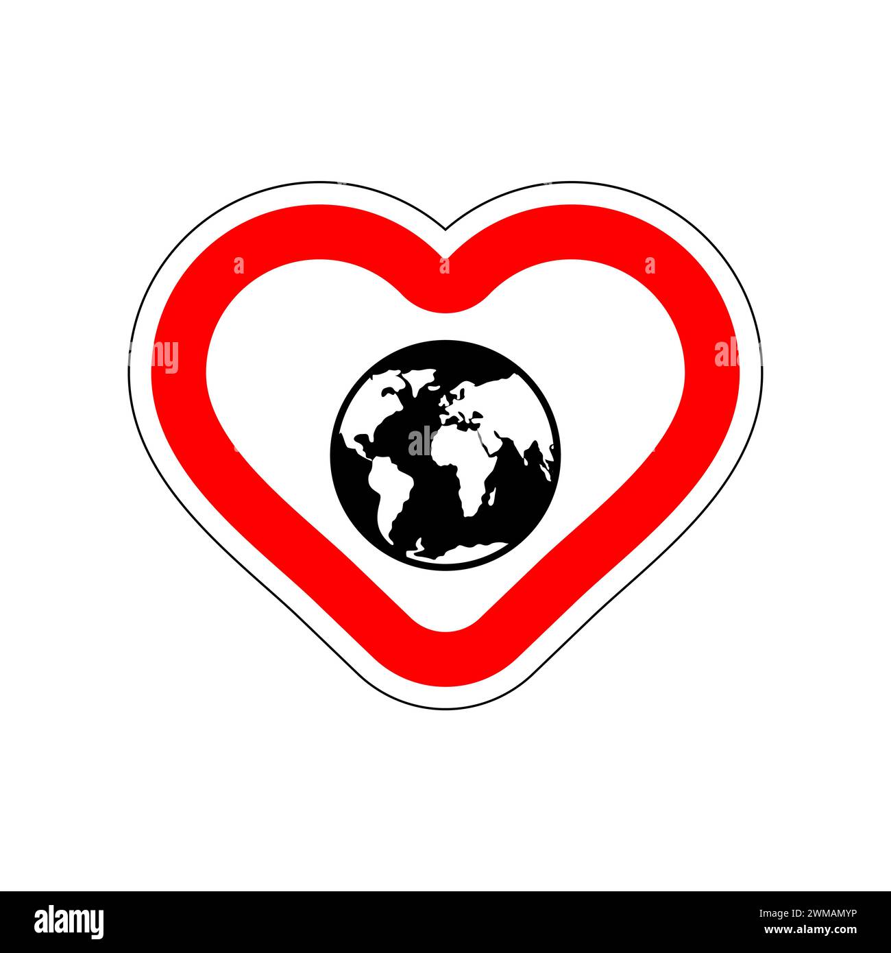 I love earth. I like to planet earth. Red road sign in shape of heart ...