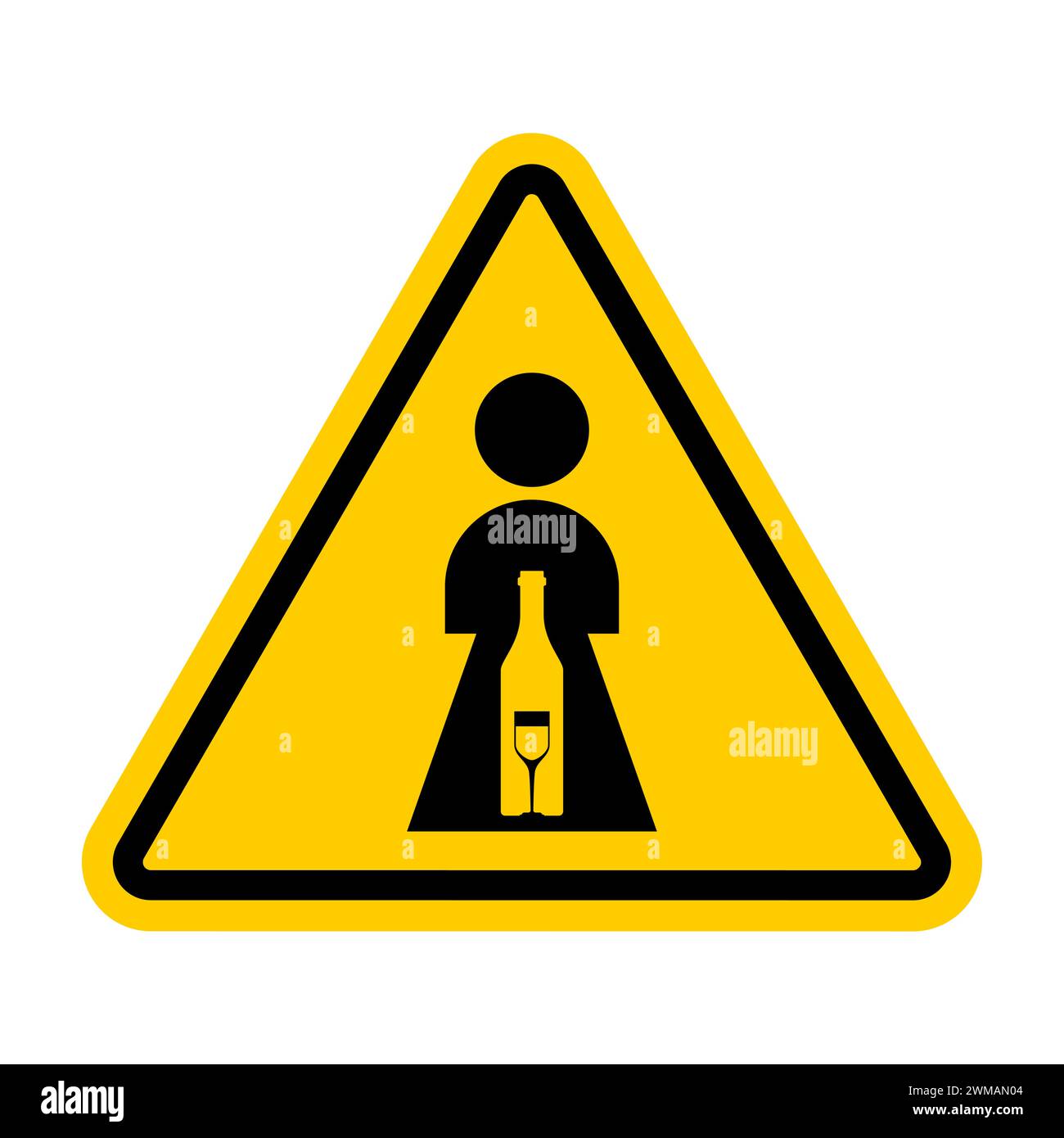 Attention Female alcoholisml. Yellow road sign. Caution Girl and ...