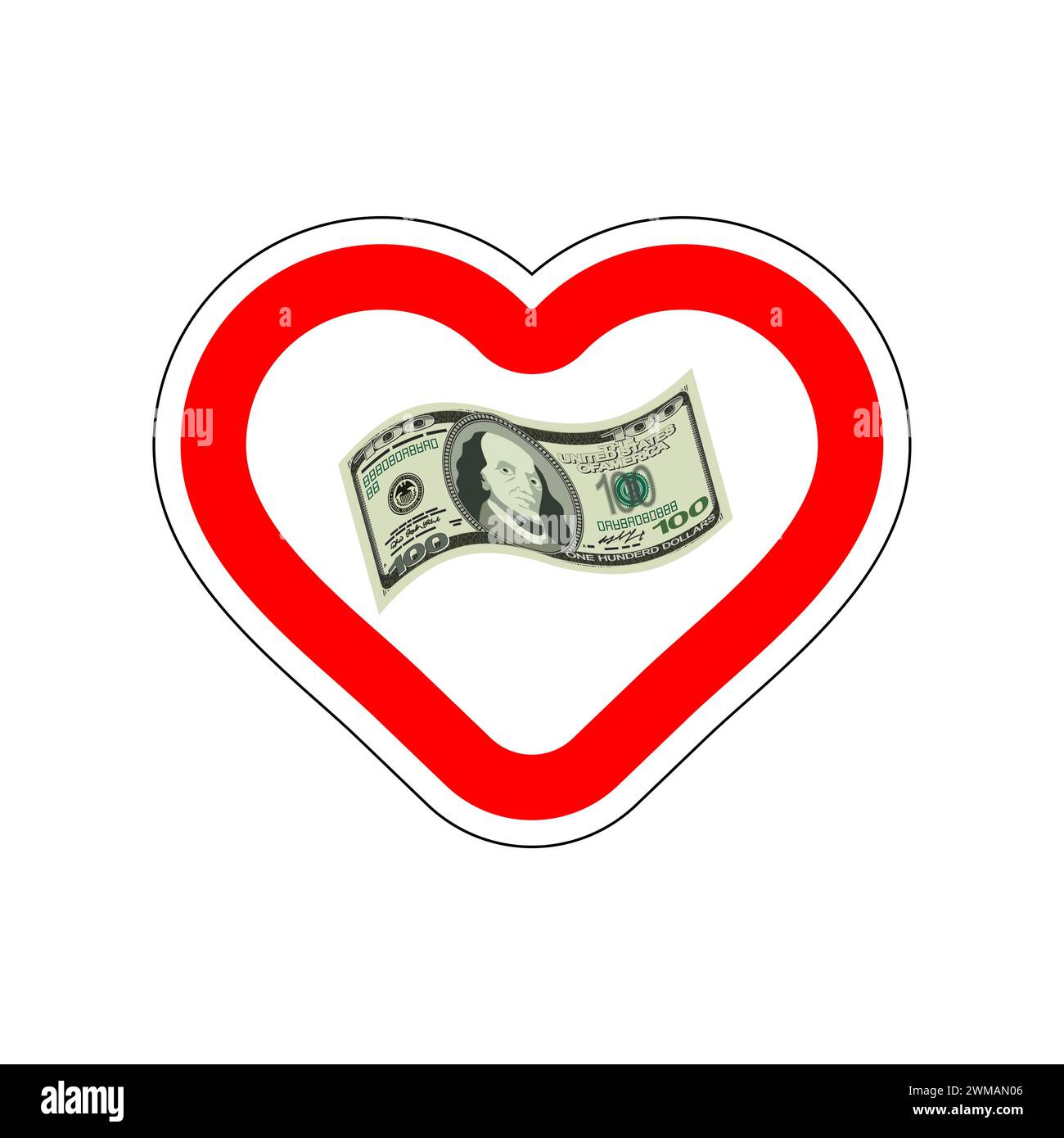 I love money. I like to cash. Red road sign in shape of heart. Symbol ...