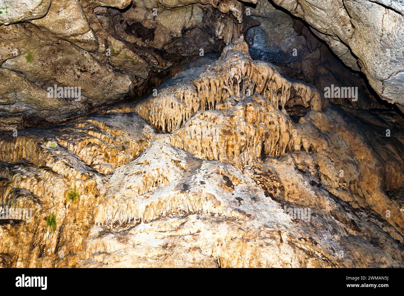 Stalactite, stalagmite walls of the cave. Template for design. Pattern ...