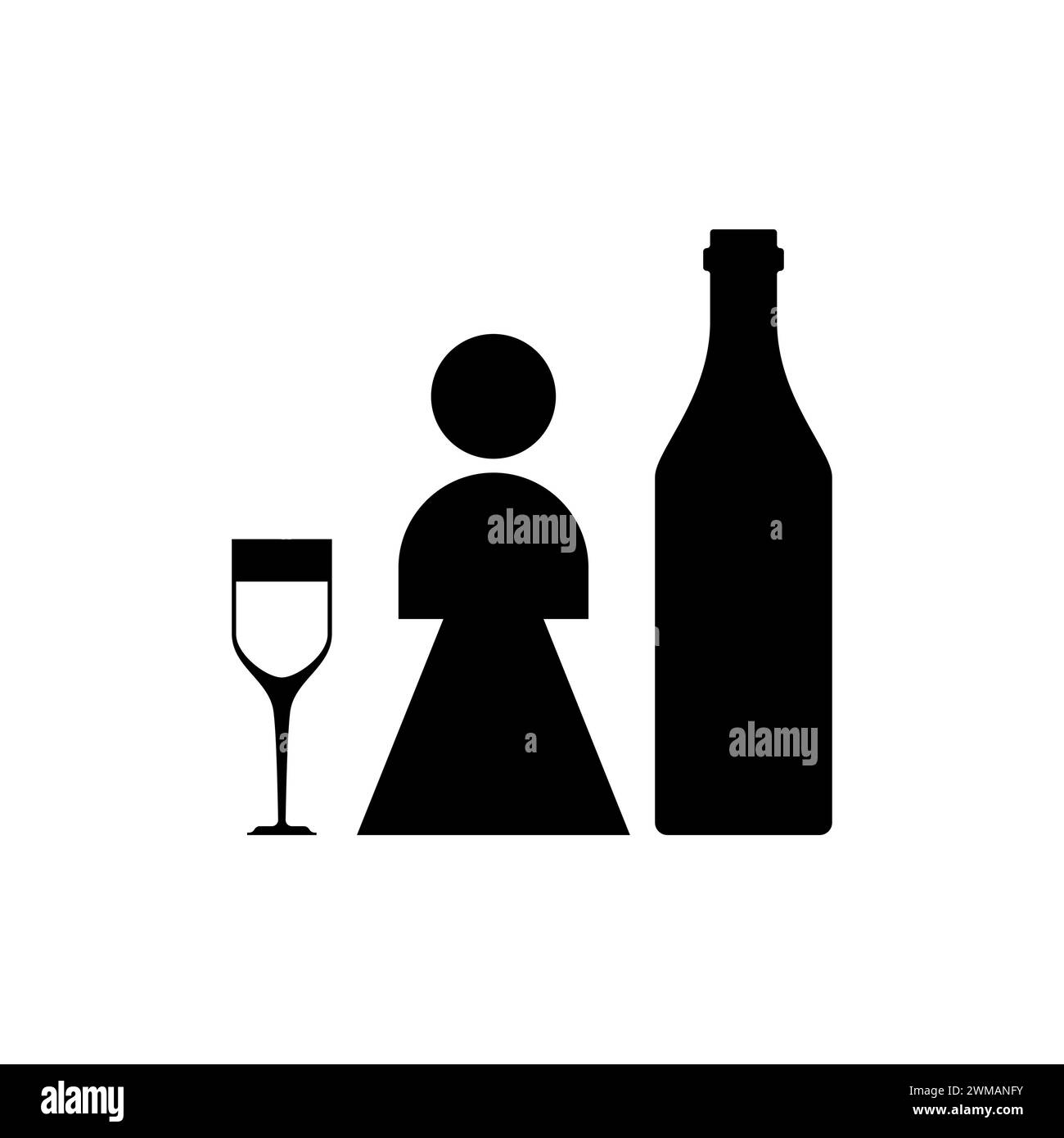Female alcoholism sign. Girl and alcohol bottle icon. Concept ...