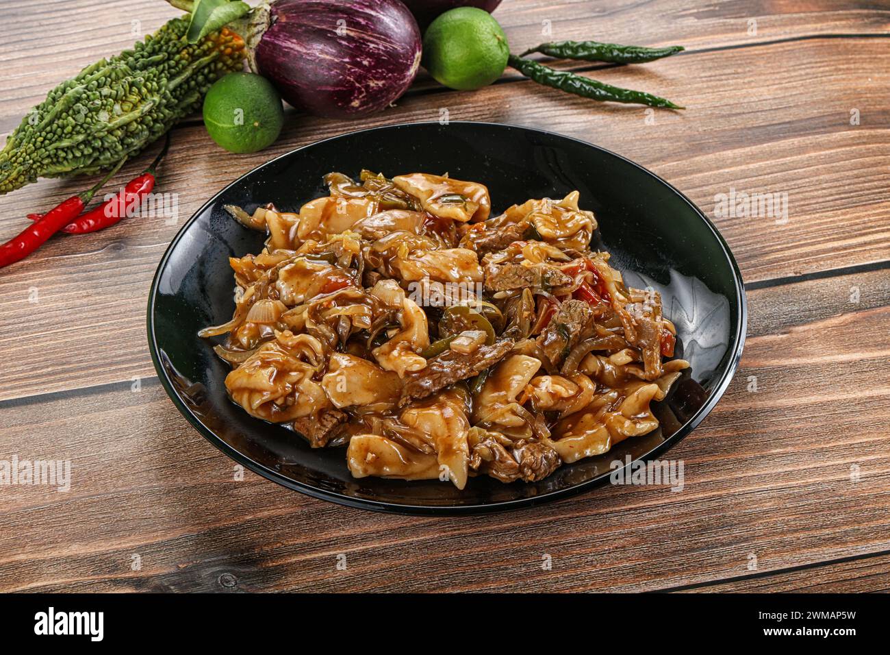 Tibetian cuisine - thenthuk noodles with beef and spices Stock Photo ...