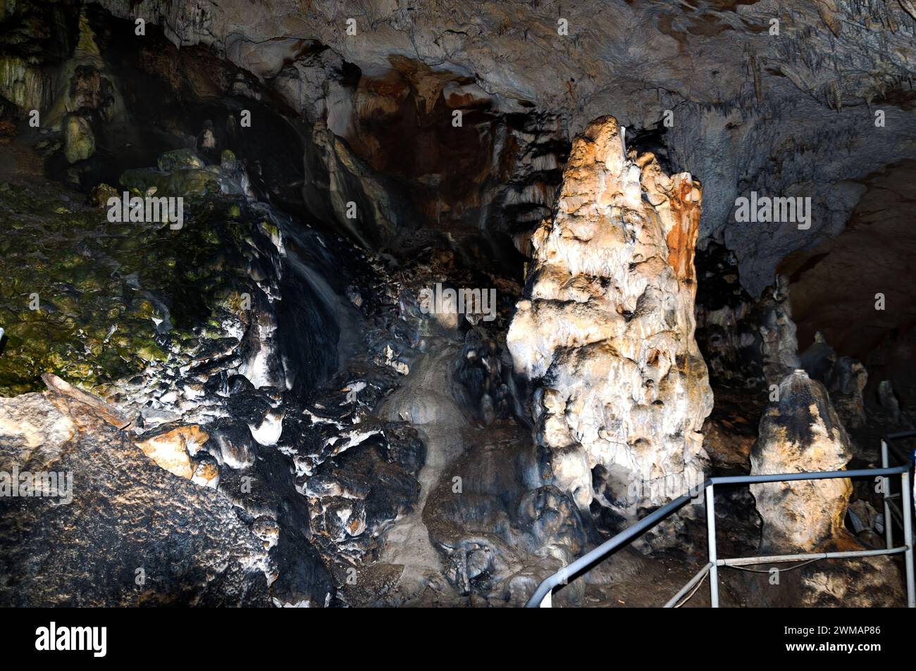 Crimea, Ukraine. Stalactites, stalagmites on the walls of the Emine ...