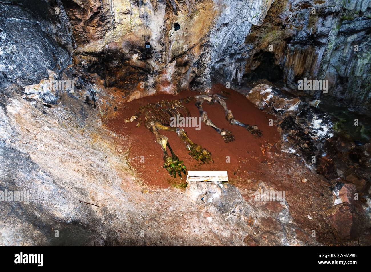 Crimea, Ukraine. Stalactites, stalagmites on the walls of the Emine ...