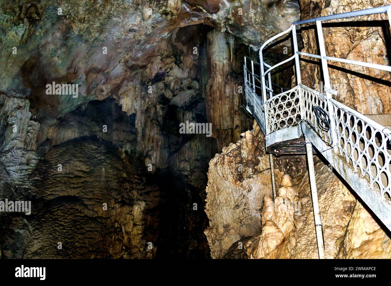 Crimea, Ukraine. Stalactites, stalagmites on the walls of the Emine ...
