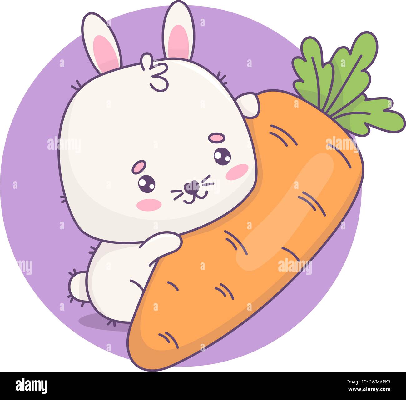 Cute rabbit with big carrot. Funny kawaii animal character. Vector ...