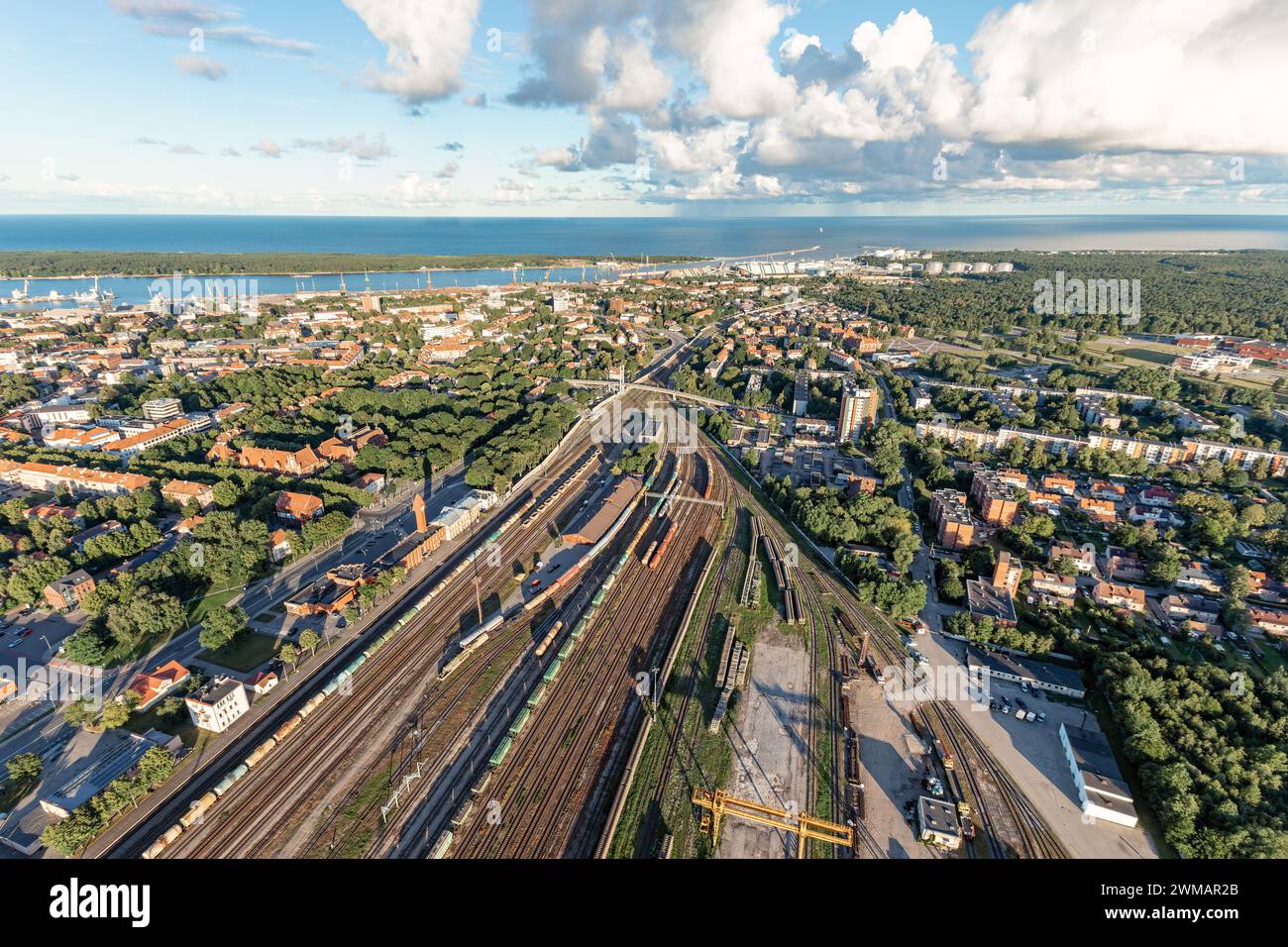 Aerial flight above railway hub hi-res stock photography and images - Alamy