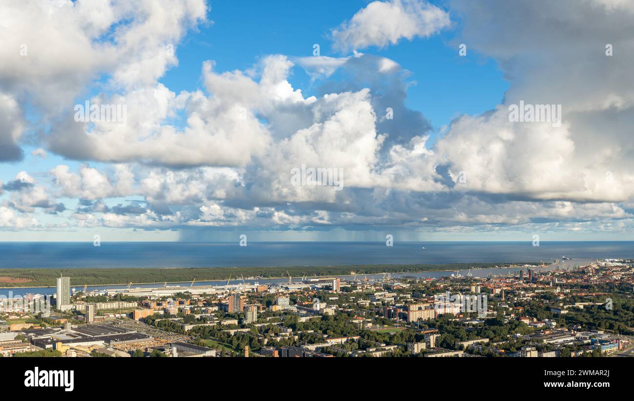 The city, the port from above, the lagoon and the Baltic Sea are ...