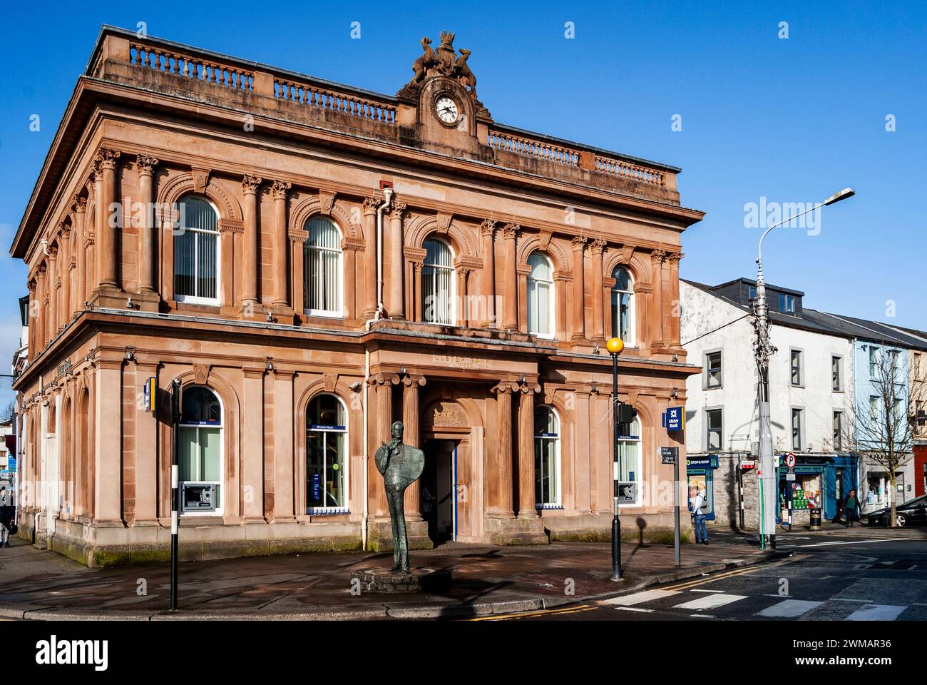 Stephen Street, in Sligo, Ireland, with the statue of the Nobel Prize laureate William Butler ...
