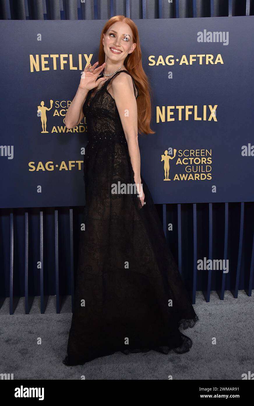 Los Angeles, USA. 24th Feb, 2024. Jessica Chastain arriving to the 30th Annual SAG Awards at the ...