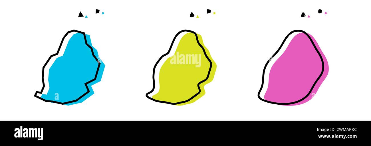 Mauritius country black outline and colored country silhouettes in ...