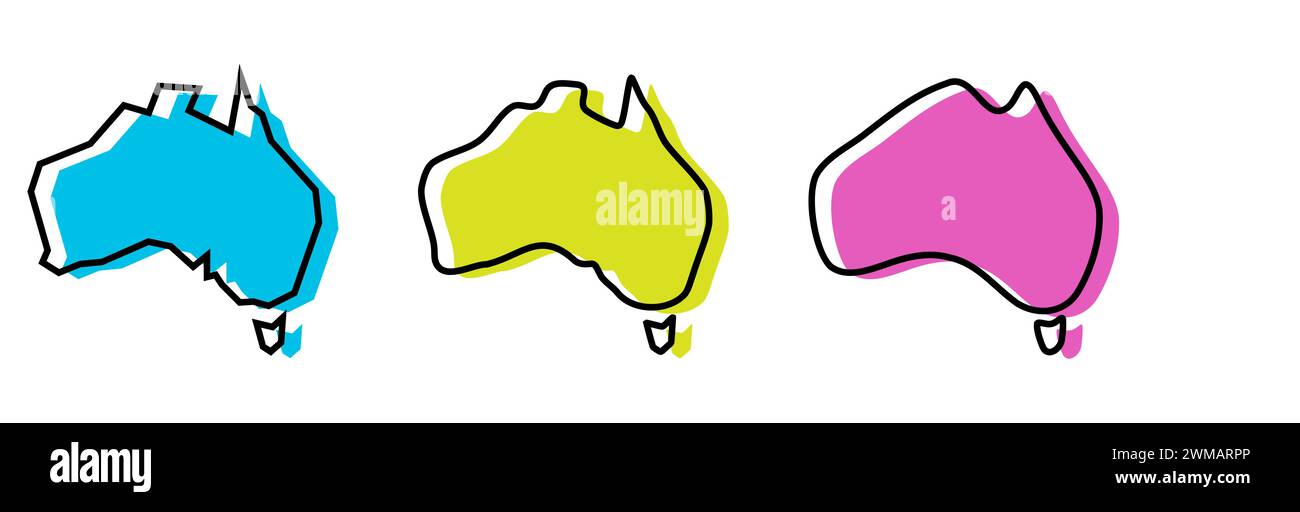 Australia country black outline and colored country silhouettes in ...