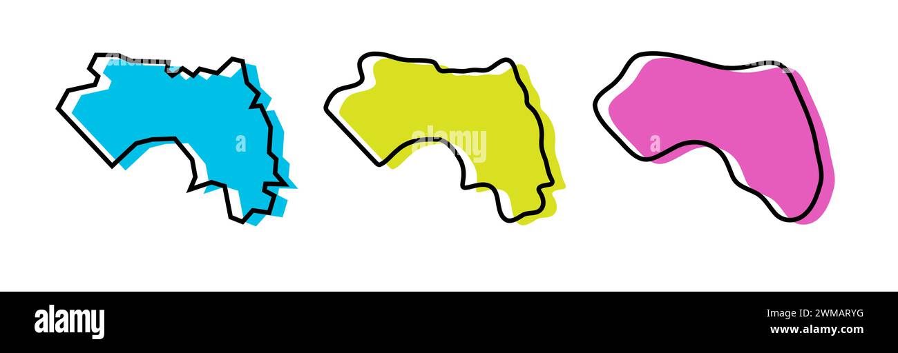 Guinea country black outline and colored country silhouettes in three ...