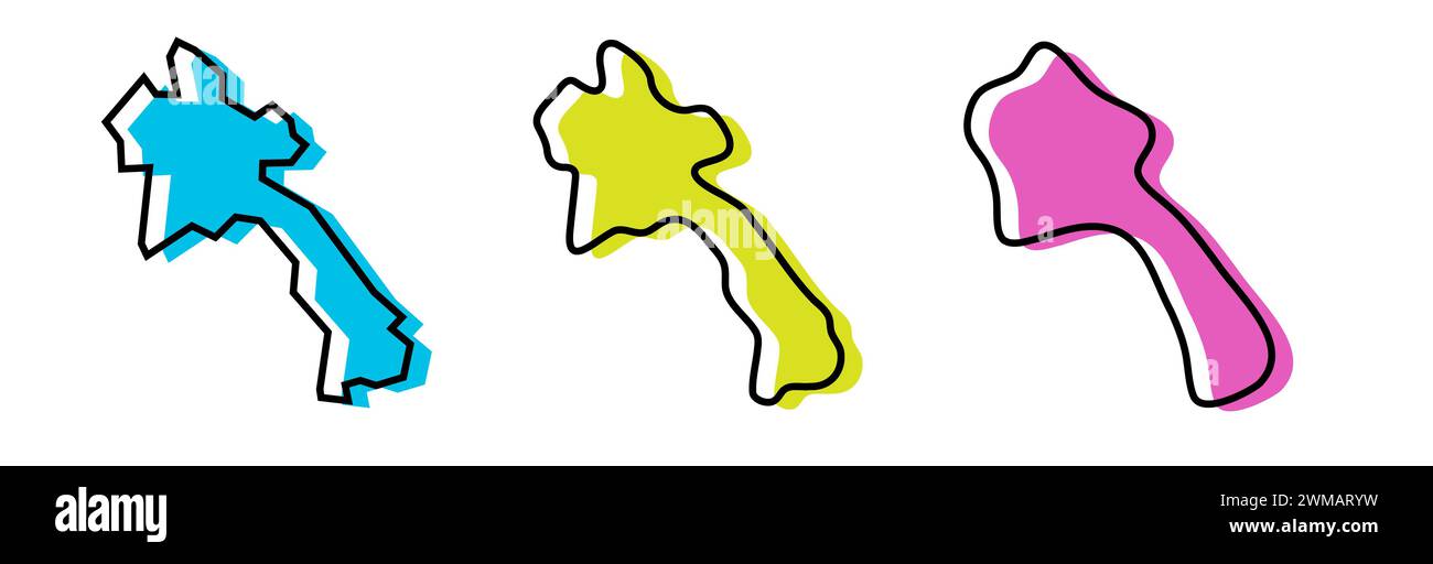 Laos country black outline and colored country silhouettes in three ...