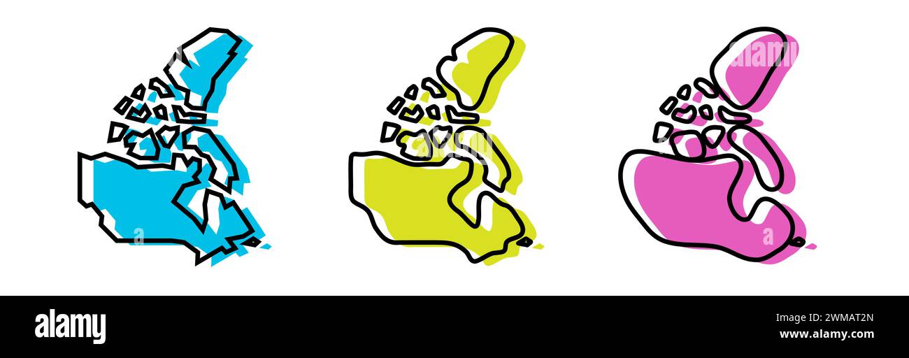 Canada country black outline and colored country silhouettes in three ...