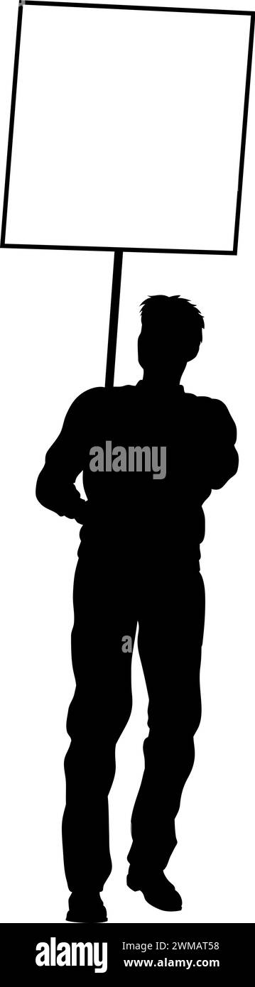 Protest Rally March Picket Sign Silhouette Person Stock Vector Image ...
