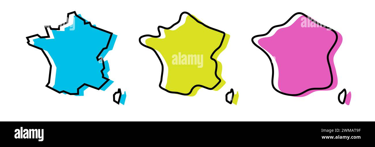 France country black outline and colored country silhouettes in three ...