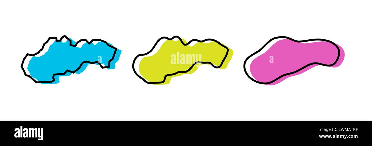 Slovakia country black outline and colored country silhouettes in three ...