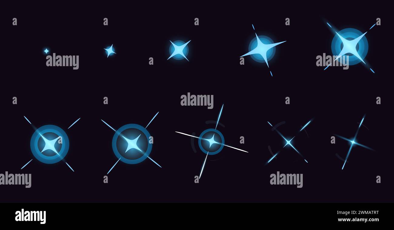 Colorful shine cartoon animation. Night sky with stars and glimmering ...