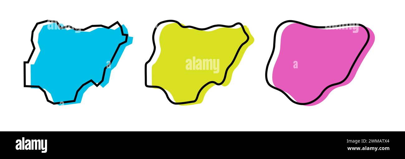 Nigeria country black outline and colored country silhouettes in three ...