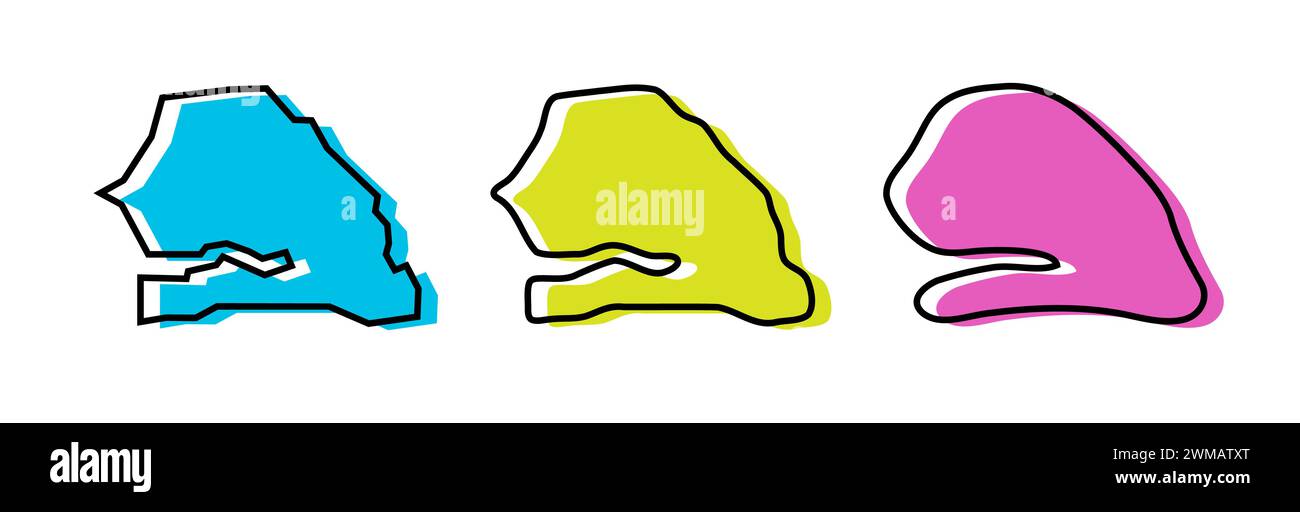 Senegal country black outline and colored country silhouettes in three ...