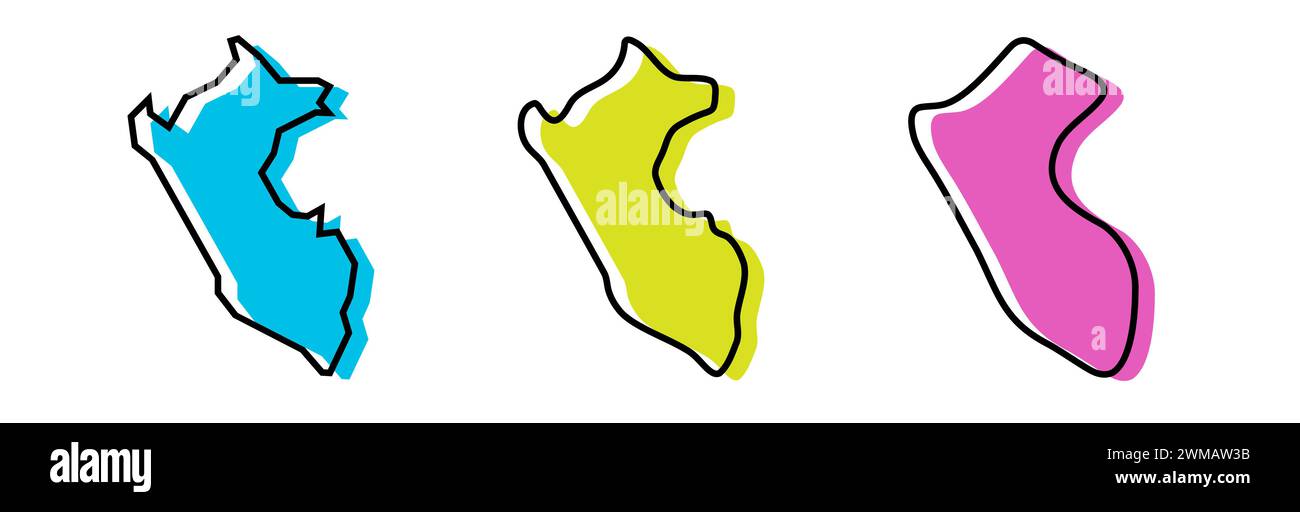 Peru country black outline and colored country silhouettes in three ...