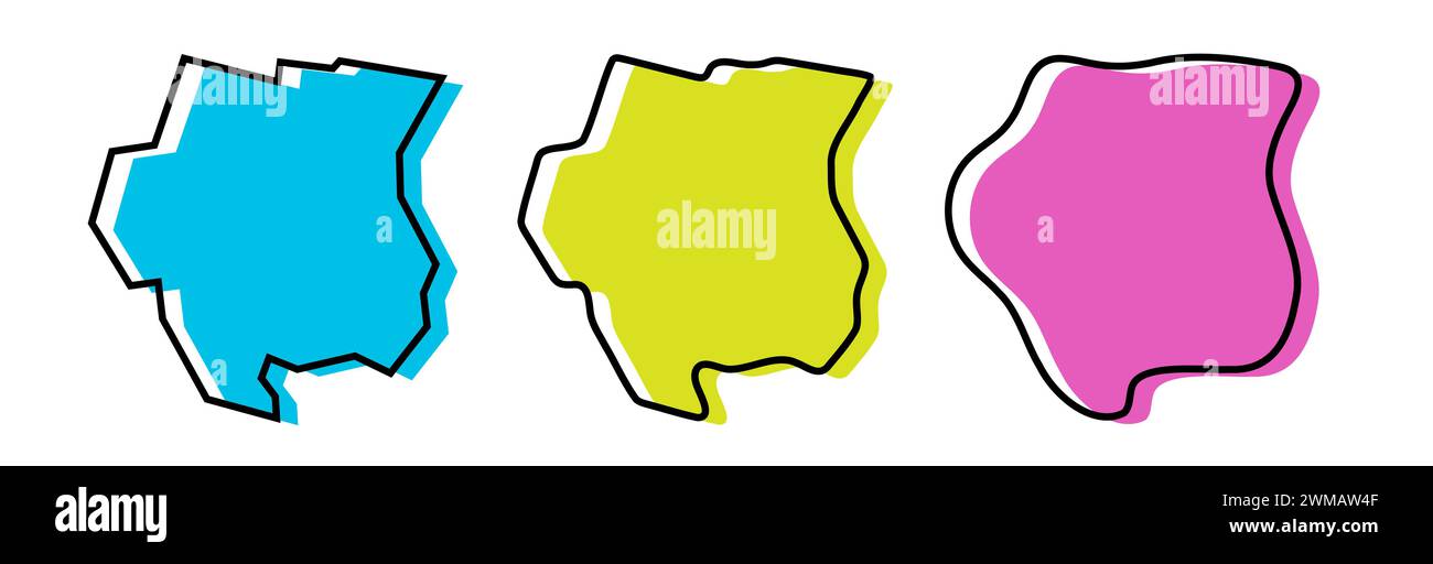 Suriname country black outline and colored country silhouettes in three ...