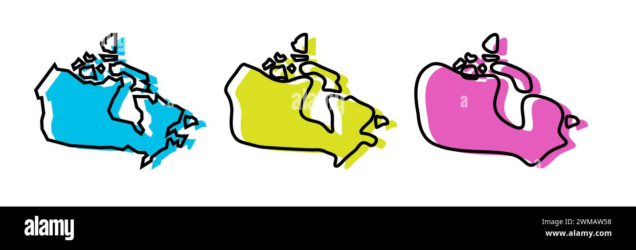 Canada country black outline and colored country silhouettes in three ...