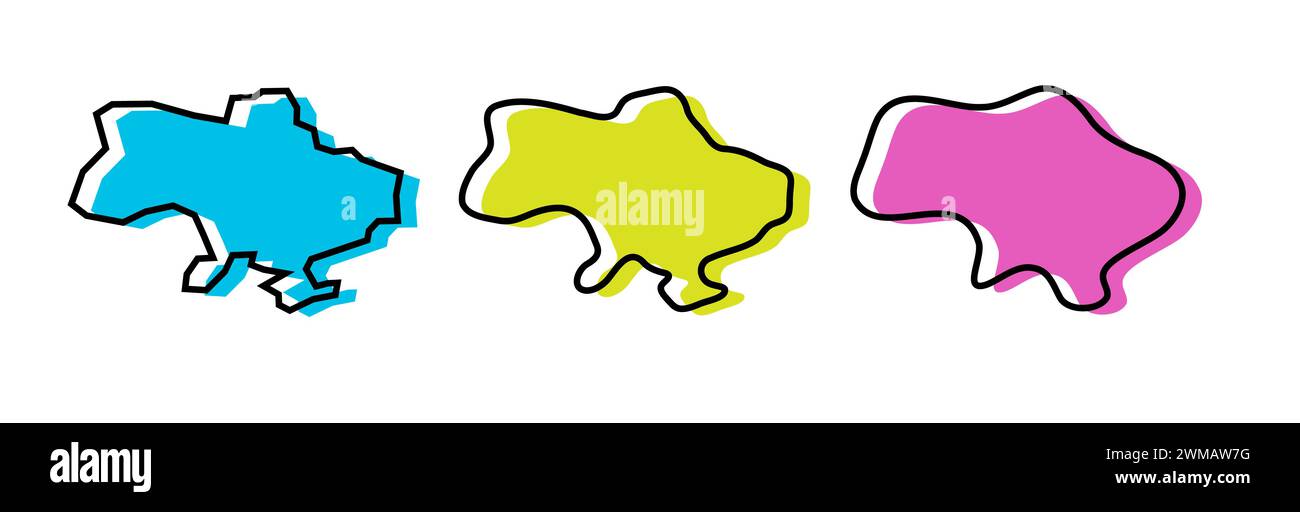 Ukraine country black outline and colored country silhouettes in three ...