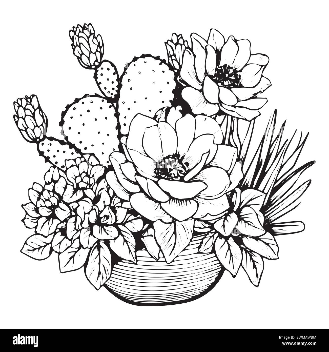 Hand Drawn Sketched Outline Cactus Silhouette. Mexican Plant Realistic ...