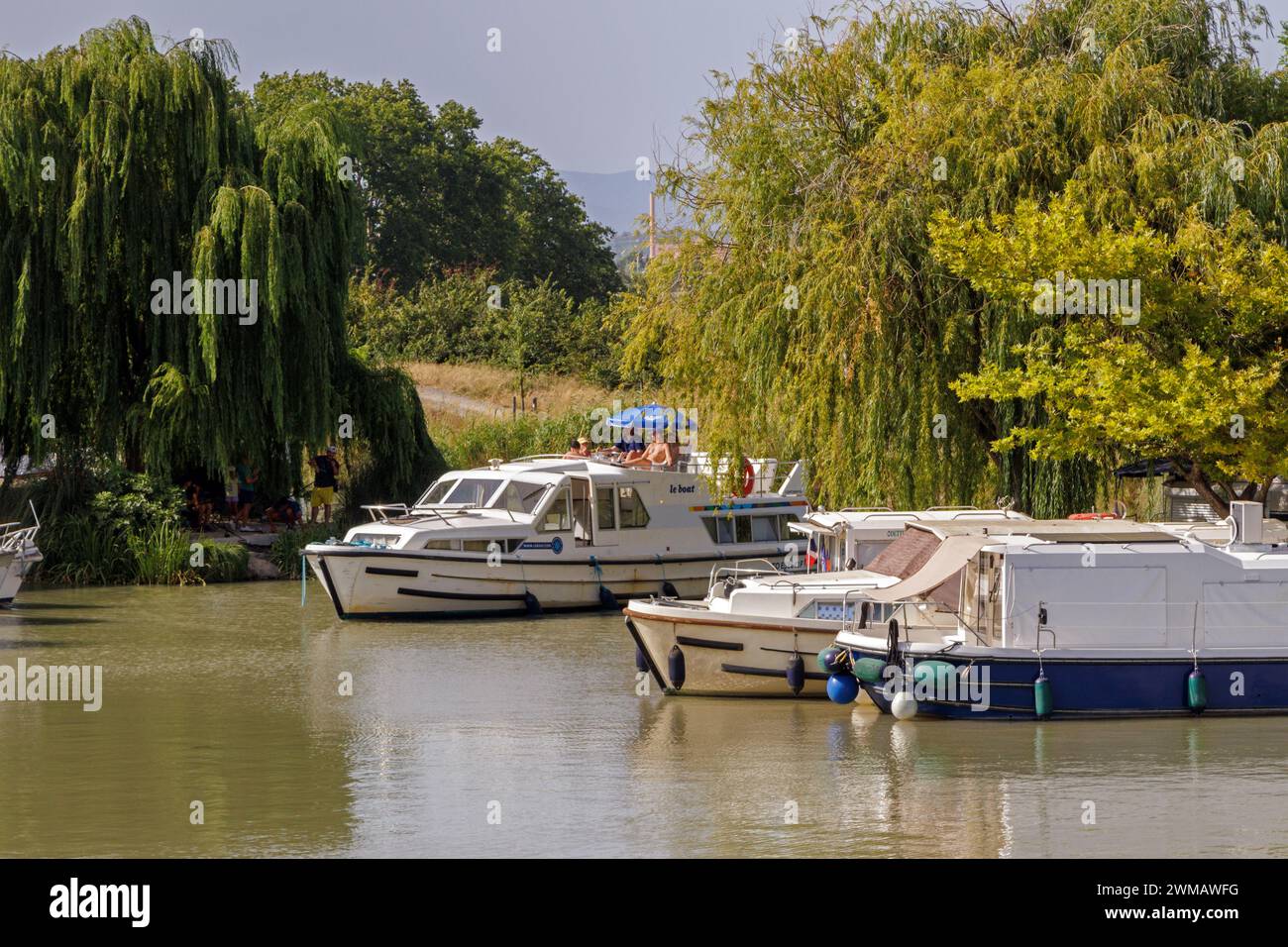 Navigation on the Canal du Midi. Entering the port of Colombiers ...