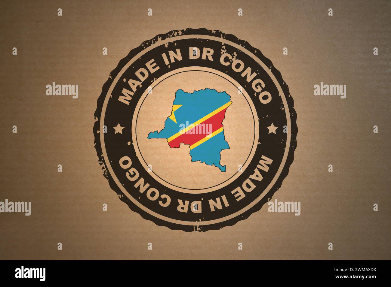 Brown paper with in its middle a retro style stamp Made in Congo ...