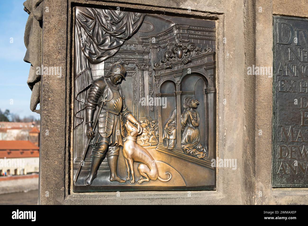 Prague, Czech Republic - January, 2024: relief at John of Nepomuk ...