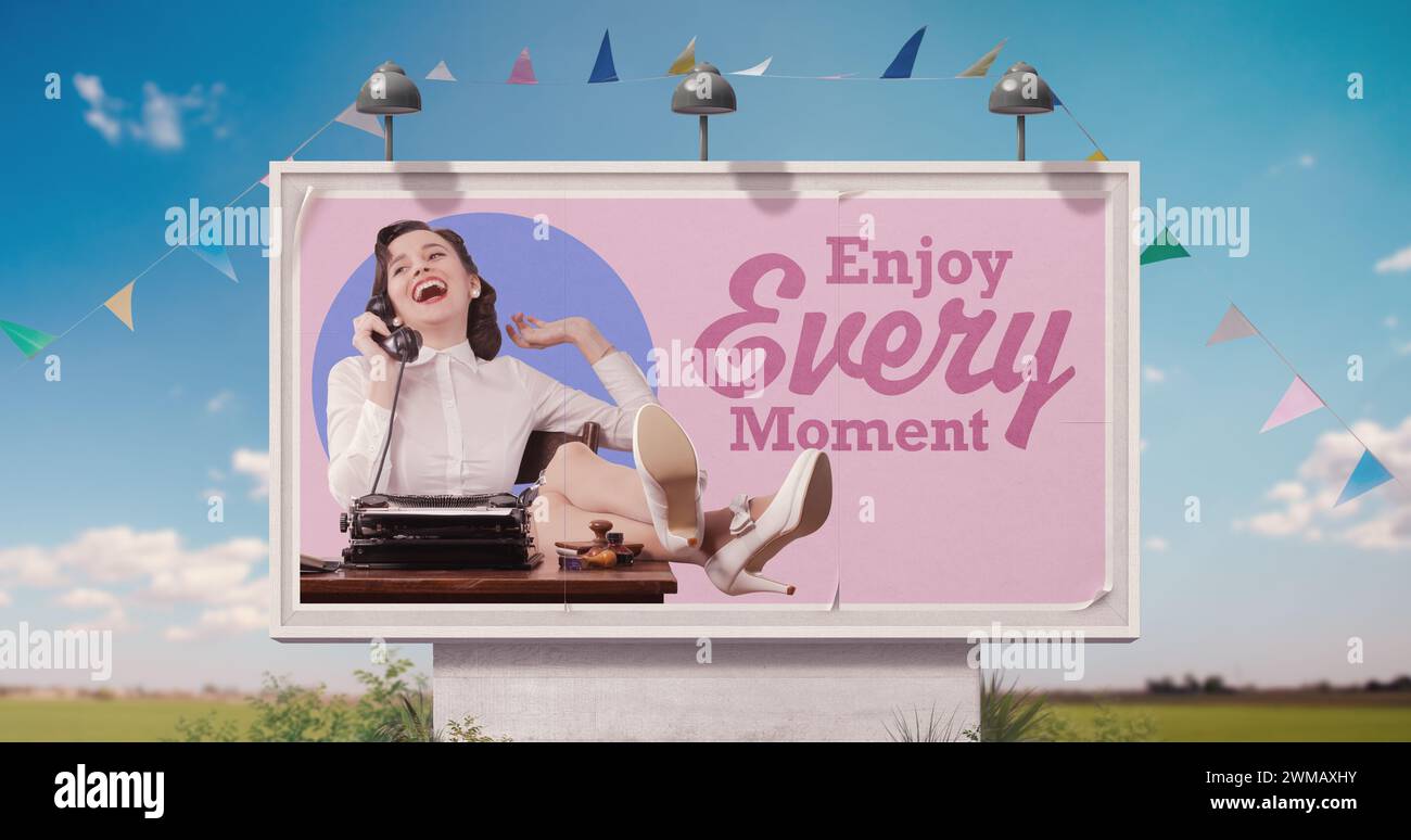 Lazy vintage style secretary gossiping on the phone and motivational ...