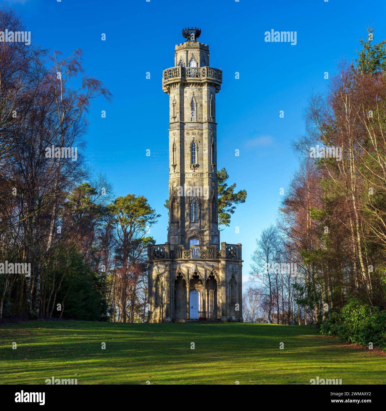 View in Spring of Brizlee Tower in Hulne Park, Alnwick, Northumberland ...