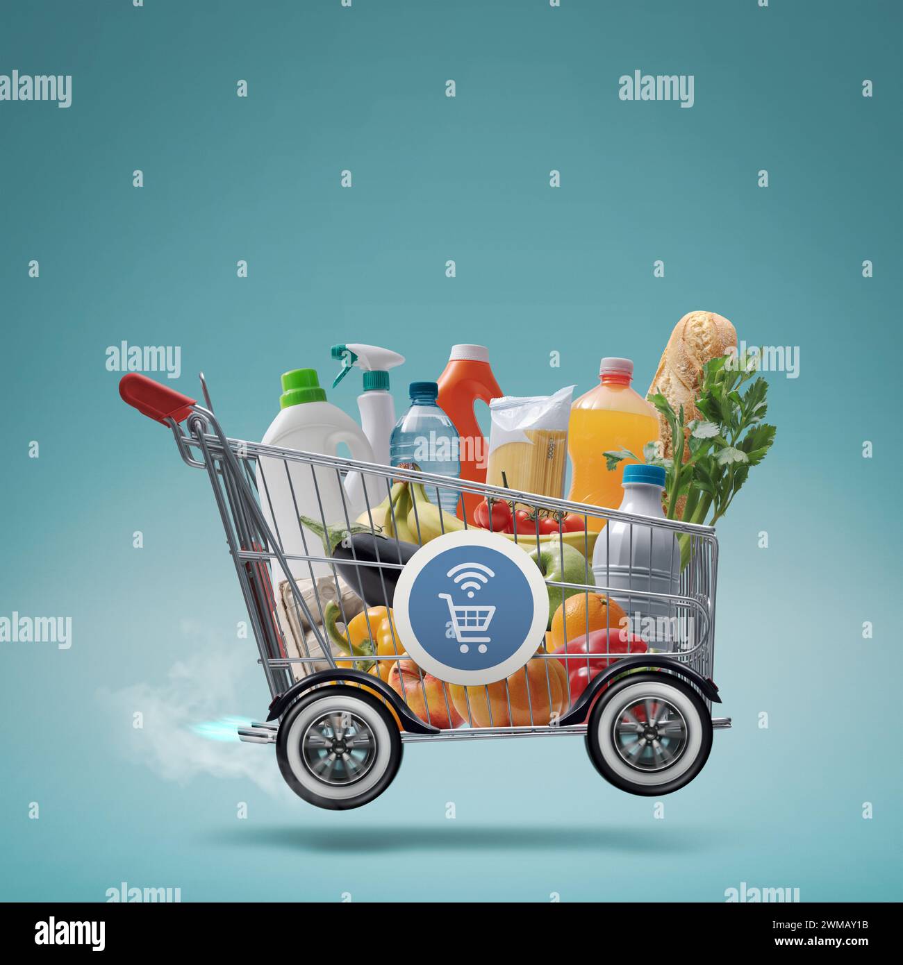 Fast turbo shopping cart delivering groceries, online grocery shopping ...
