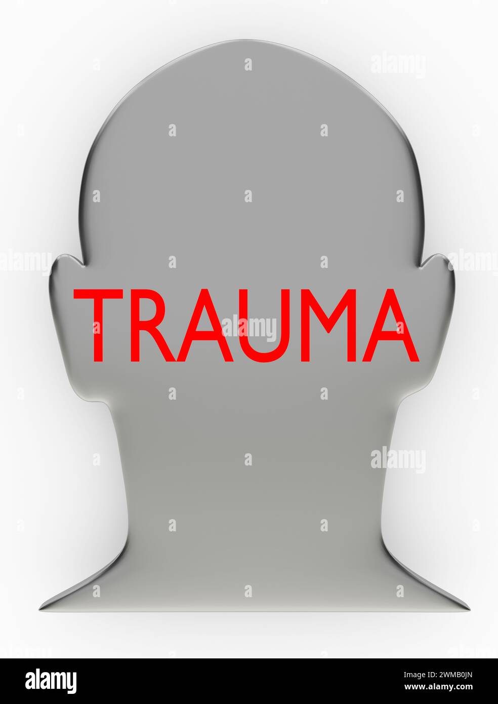 3D illustration of a head silhouette containing the word TRAUMA ...