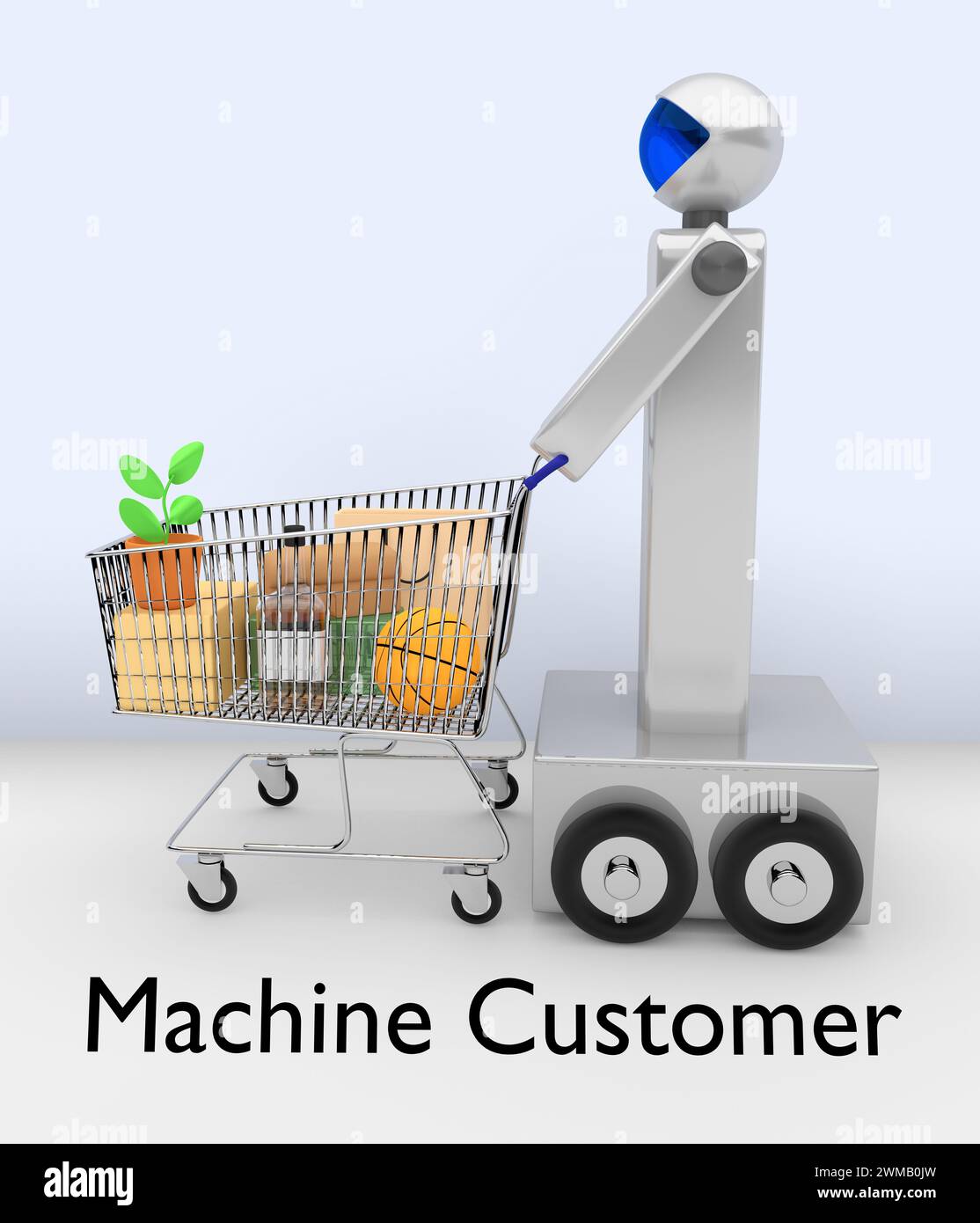 3D illustration of a robot a shopping cart with the titled as Machine ...