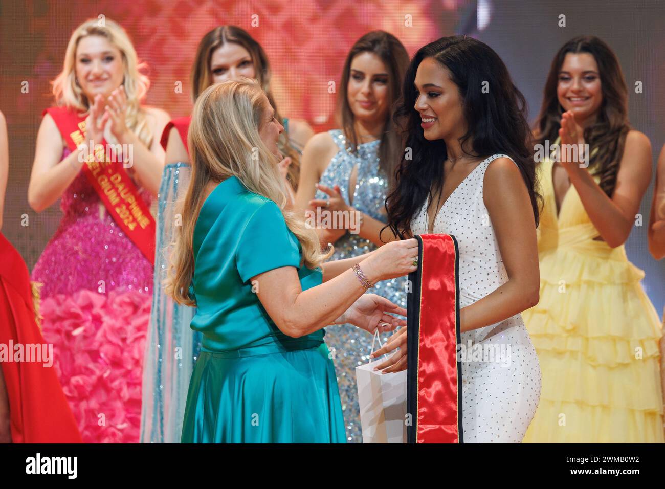 Miss Belgium committee chairwoman Darline Devos and Miss, Belgium ...