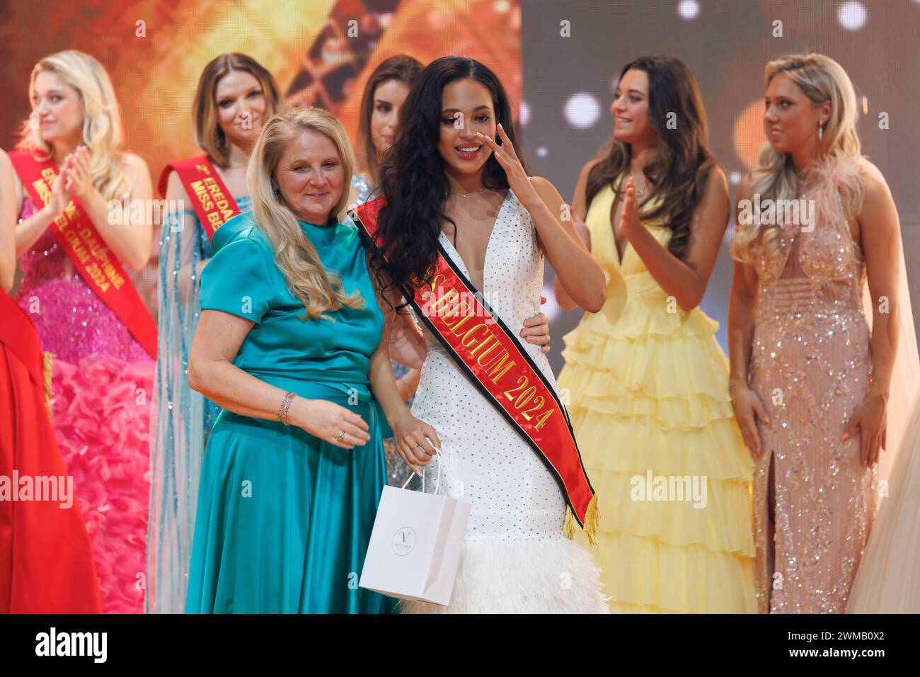 Miss Belgium committee chairwoman Darline Devos and Miss, Belgium ...