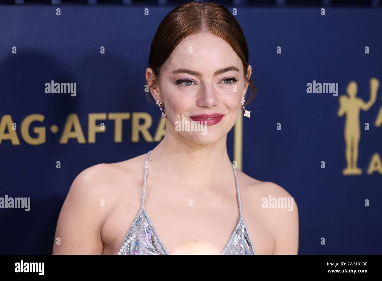 LOS ANGELES, CALIFORNIA, USA - FEBRUARY 24: Emma Stone wearing a Louis ...
