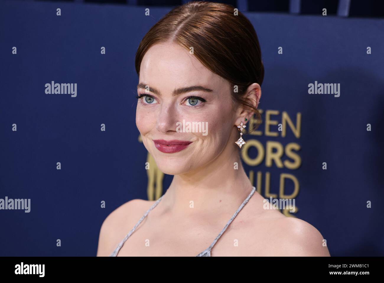 LOS ANGELES, CALIFORNIA, USA - FEBRUARY 24: Emma Stone wearing a Louis ...