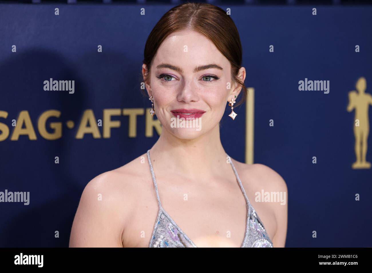 LOS ANGELES, CALIFORNIA, USA - FEBRUARY 24: Emma Stone wearing a Louis ...