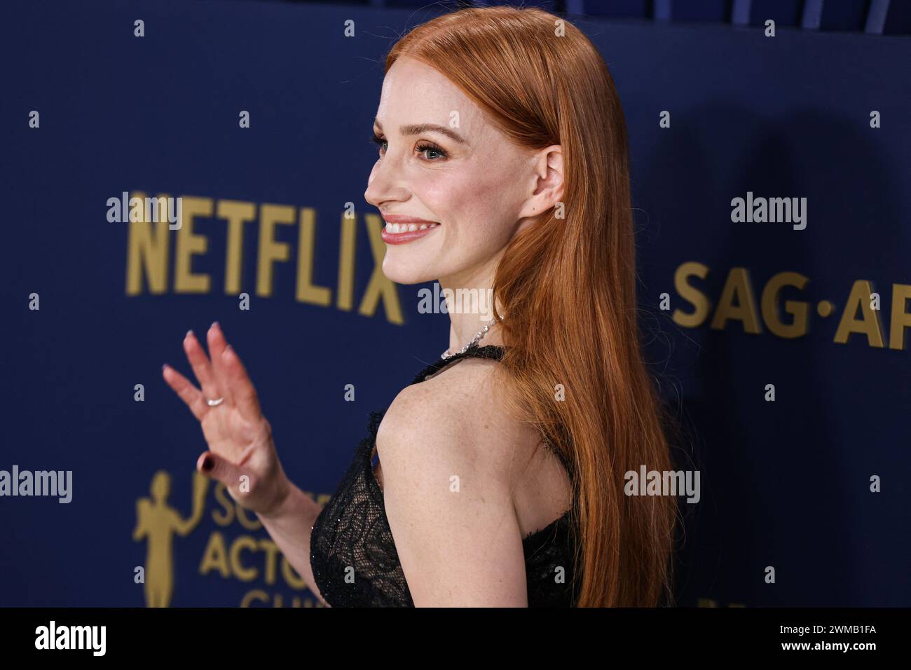 LOS ANGELES, CALIFORNIA, USA - FEBRUARY 24: Jessica Chastain wearing a ...